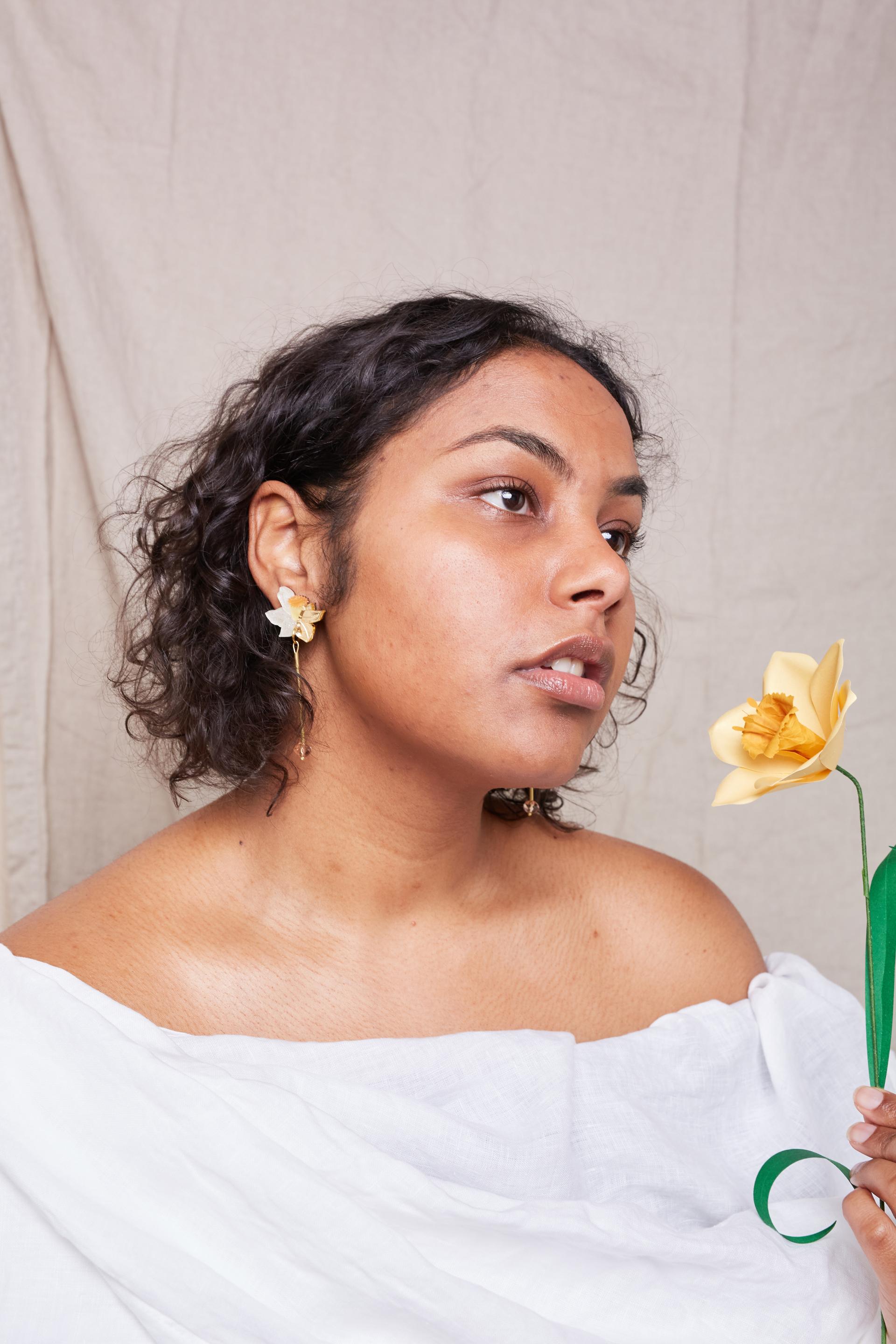 Daffodil Brass Drop Earrings IVORY fizzgoespop