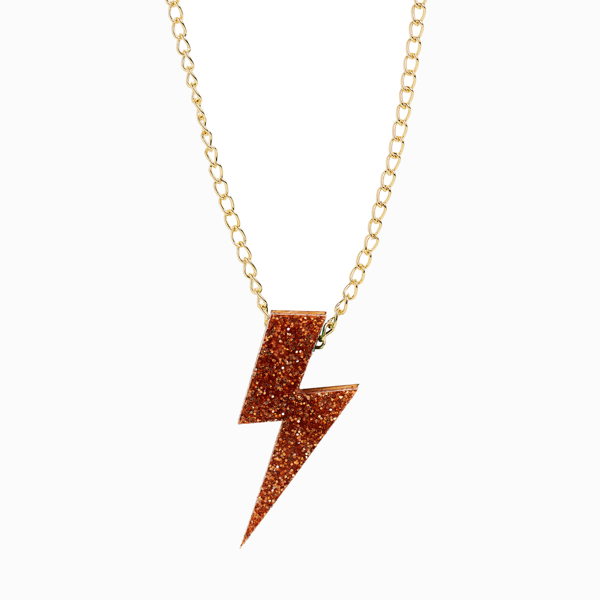 Rose Gold Glitter Statement Lightning Bolt Necklace – fizzgoespop