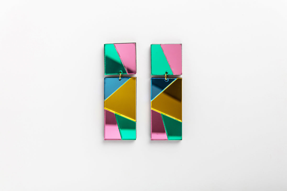 Laser cut perspex geo earring – fizzgoespop