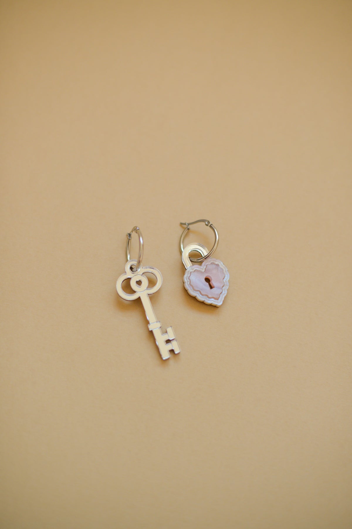 Mismatched Locket & Key Hoops LILAC – fizzgoespop
